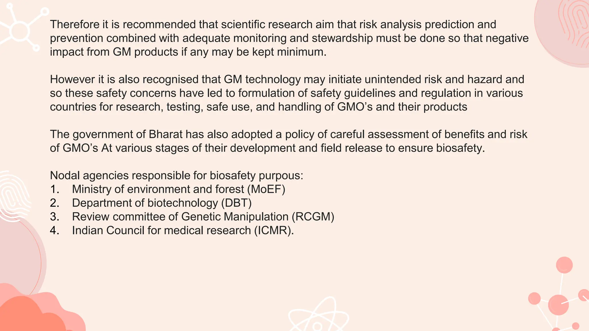 Genetic Modified Organism Regulation in India | PPTX