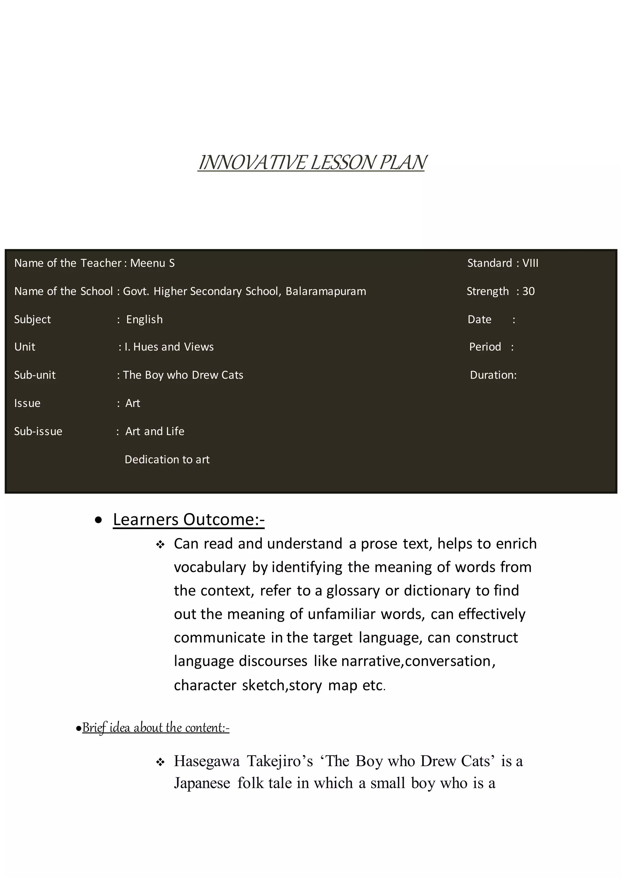 Meenu innovative lesson plan | DOCX