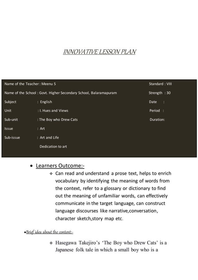 Meenu innovative lesson plan | PDF