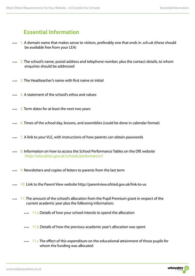 Meet Ofsted Requirements For Your Website: A Checklist For Schools | PDF