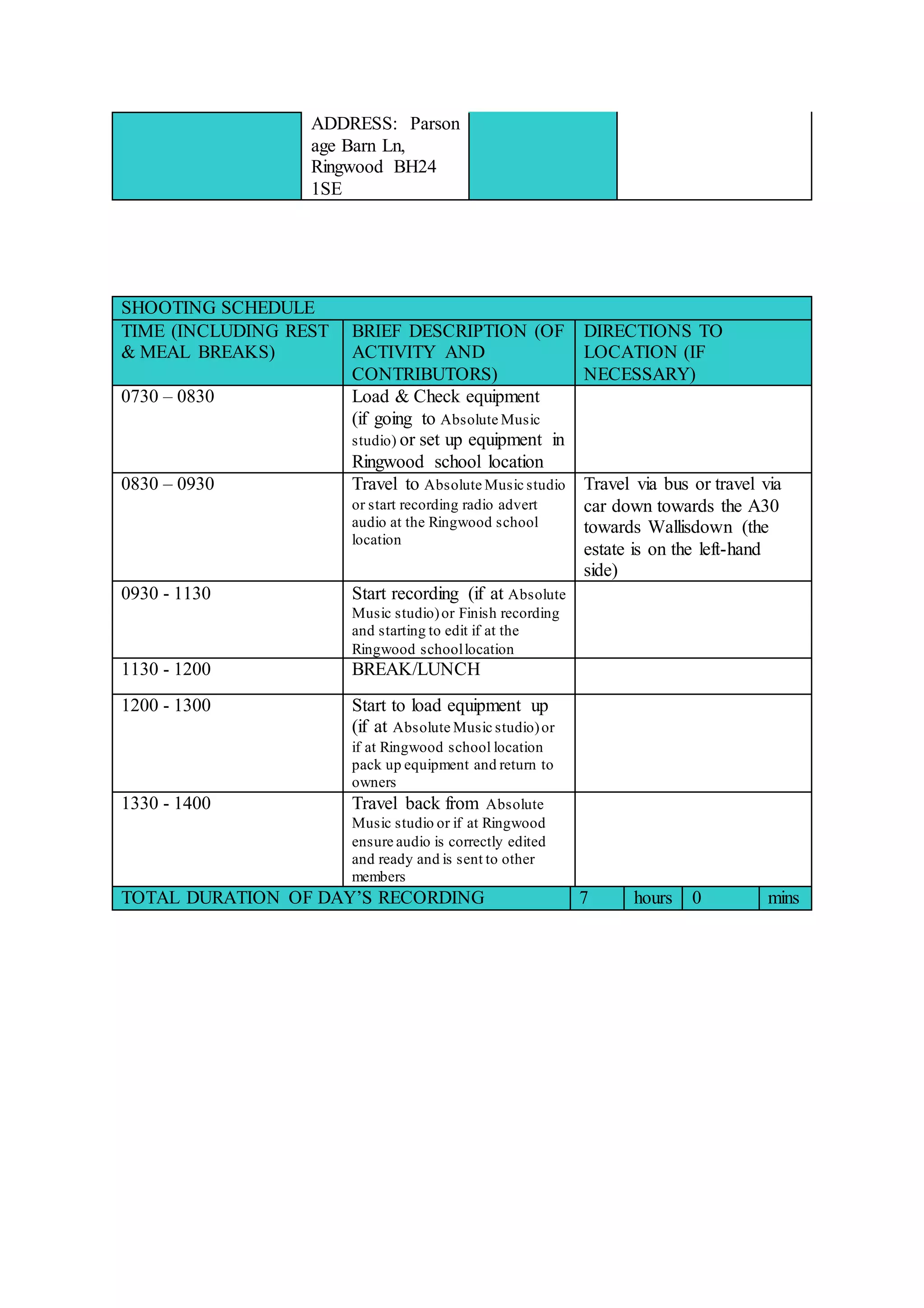 production schedule | DOCX | Medical Health