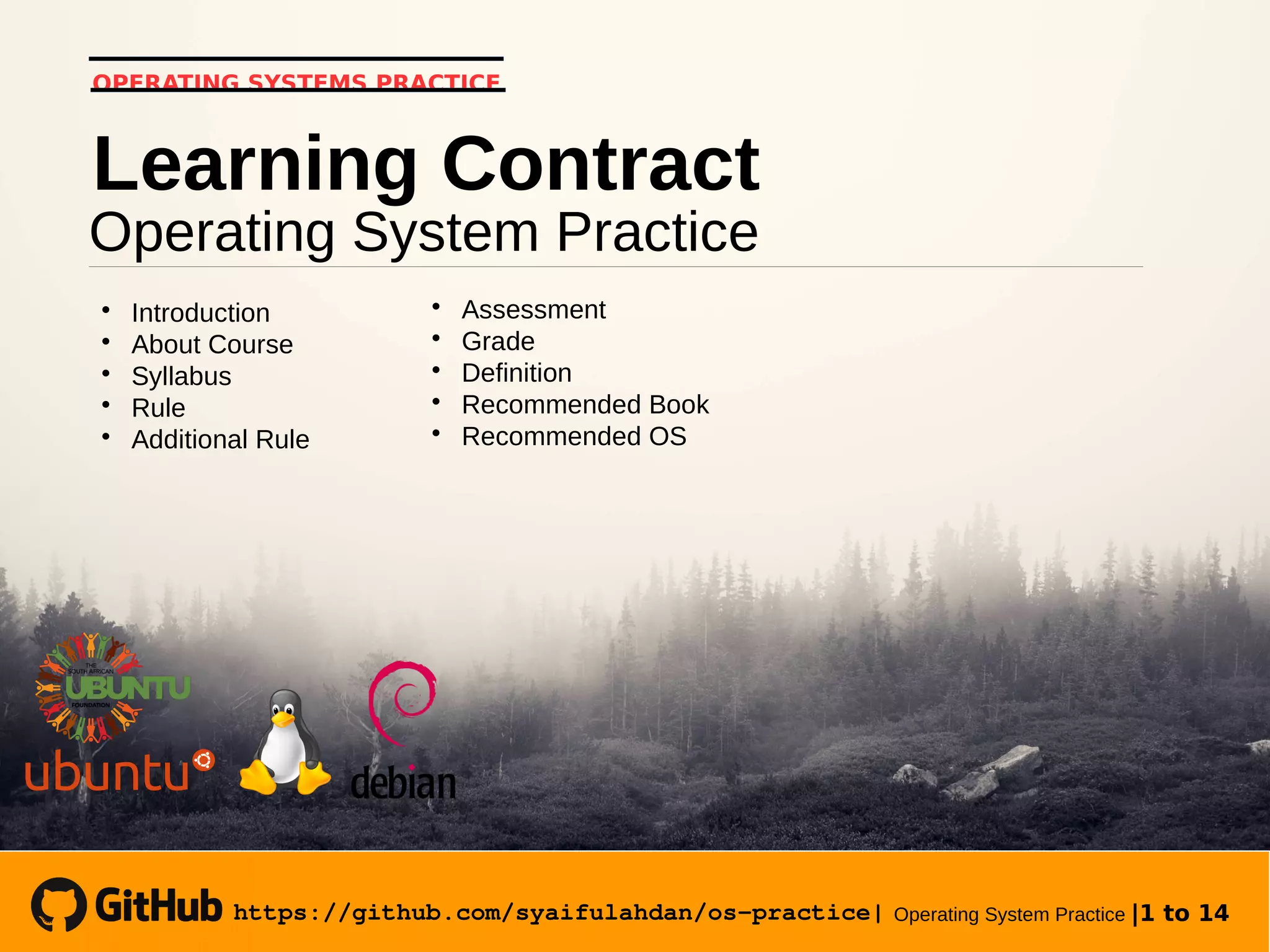 Operating System Practice : Meeting1.0 learning contract | PPT