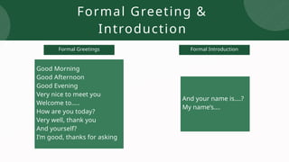 Greetings and Introduction - Speaking Class | PPTX