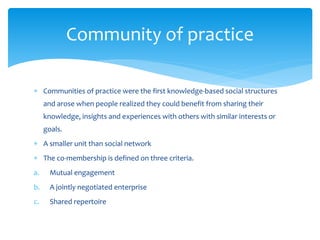 Meeting 11 social networks and communities of practice | PPTX
