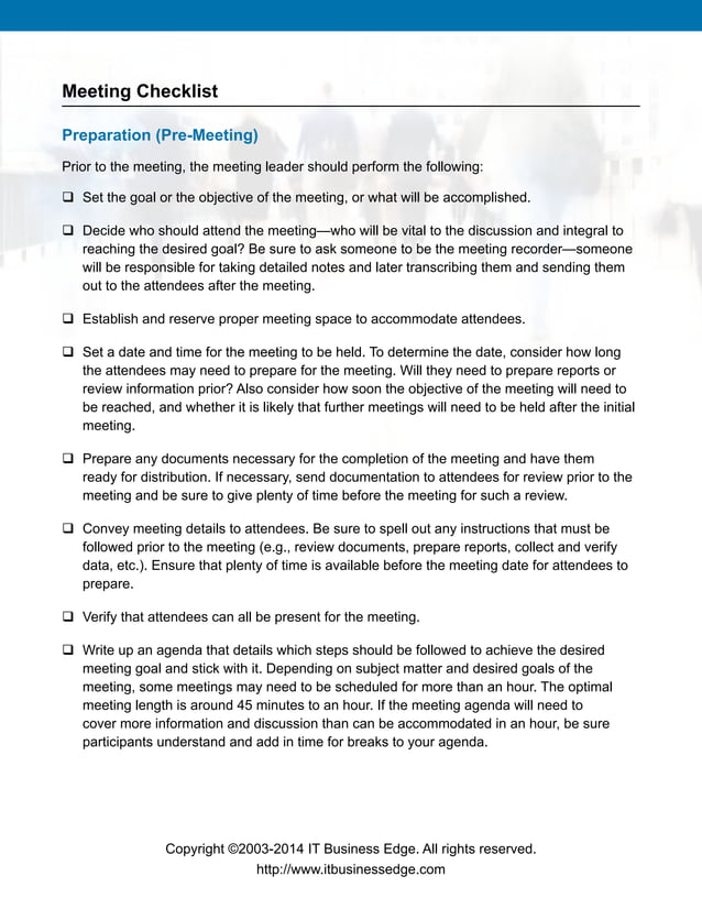 Meeting checklist | PDF | Business Expos & Conferences | Events