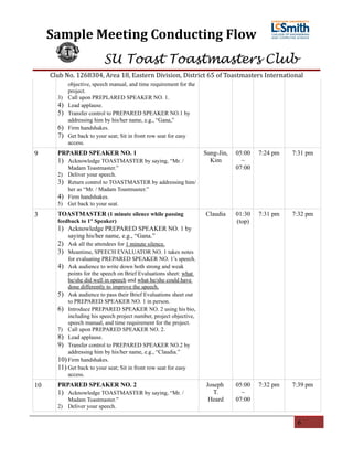 SU Toast Toastmasters' Meeting Conducting Flow | DOC | Food & Drink