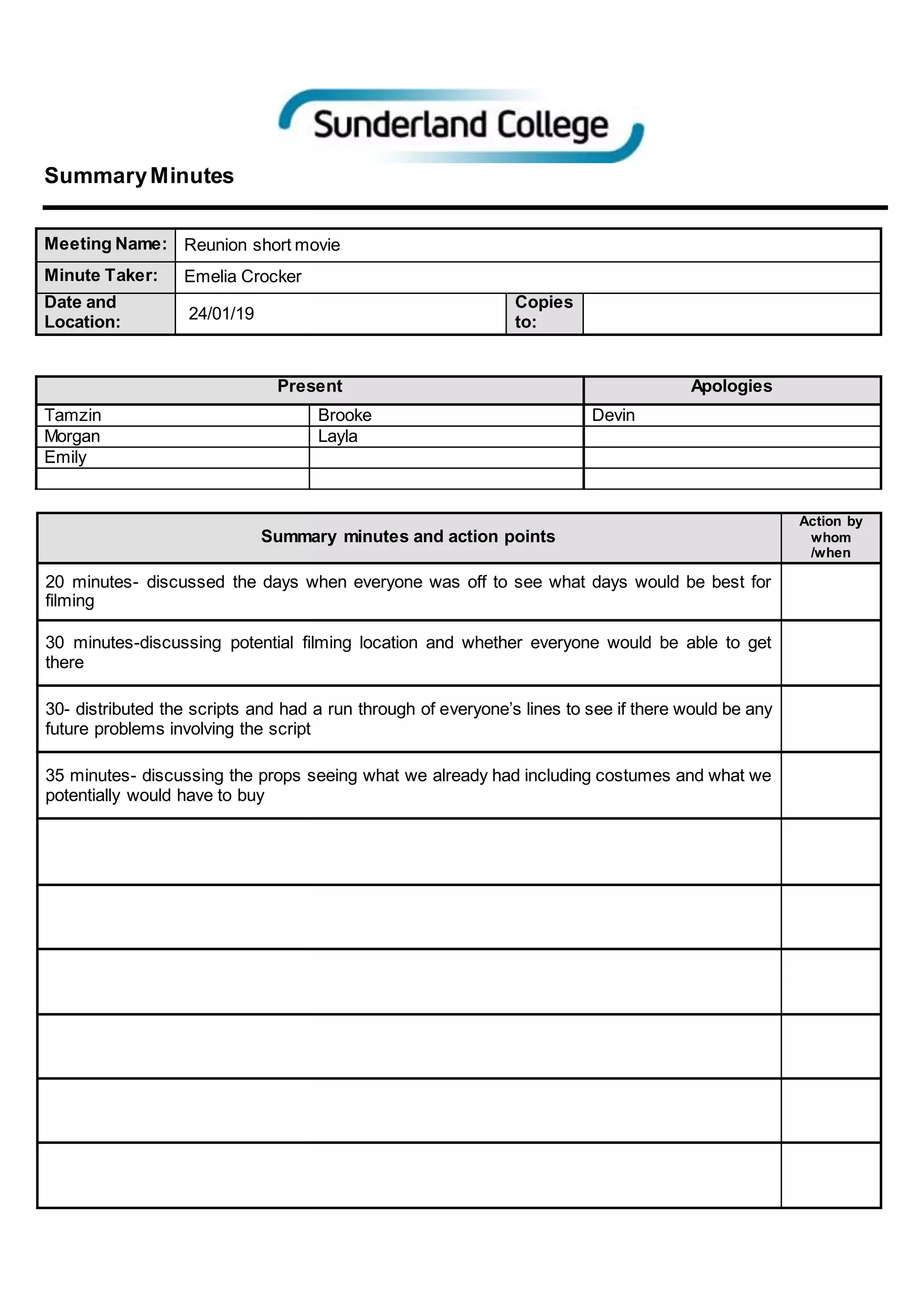 Meeting minutes template | DOC