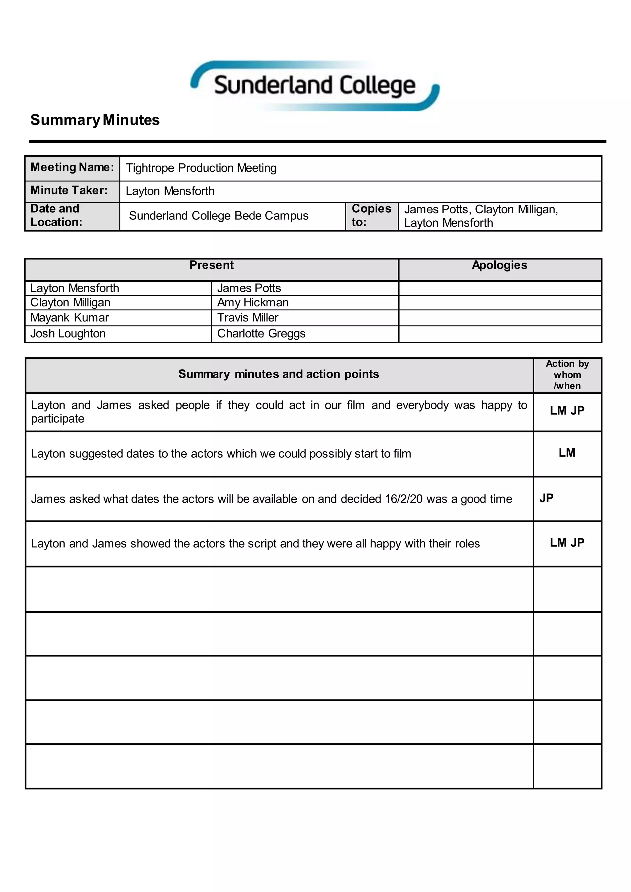 Meeting minutes template | DOC
