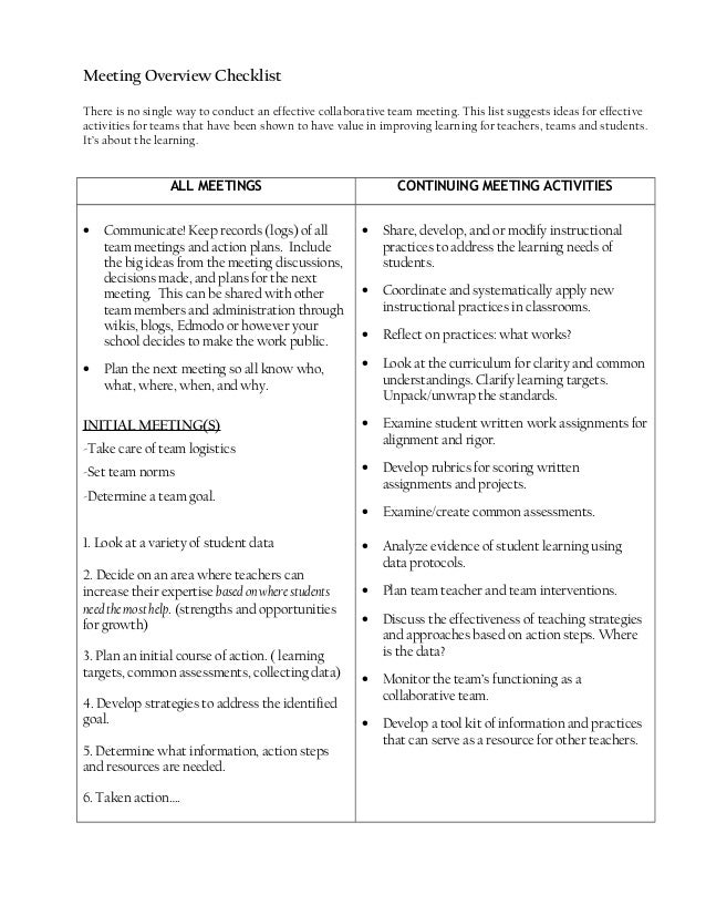 Meeting Overview Checklist