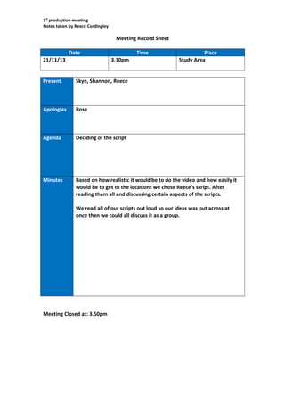 Meeting record session 1 by reece | DOC