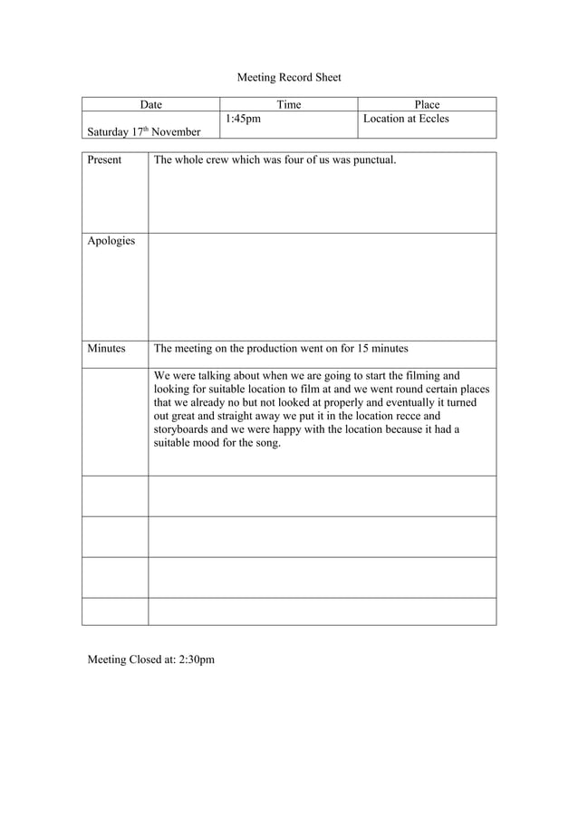 Meeting record sheet | DOC