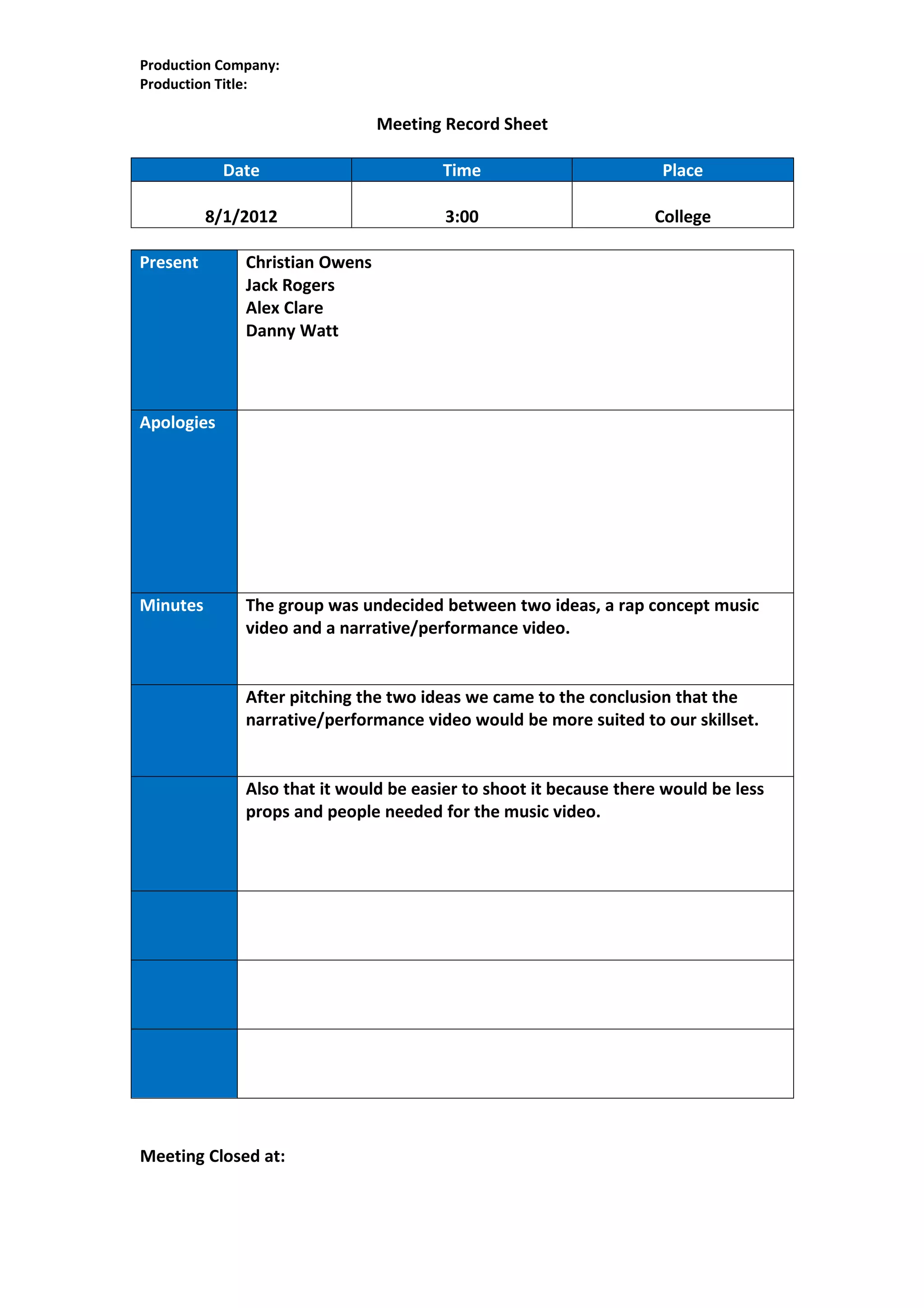 Meeting record sheet_template first meeting | DOC
