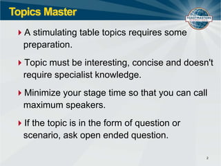 Toastmasters Club Meeting roles and resposiblities | PPTX