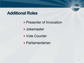 Toastmasters Club Meeting roles and resposiblities | PPTX