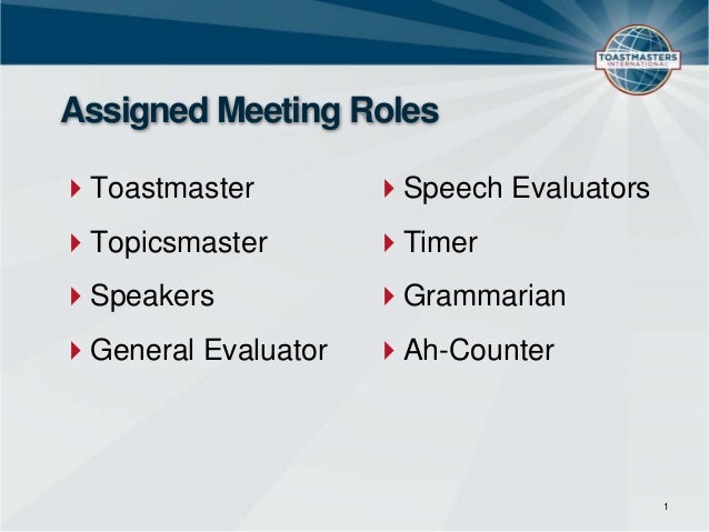 Toastmasters Club Meeting roles and resposiblities
