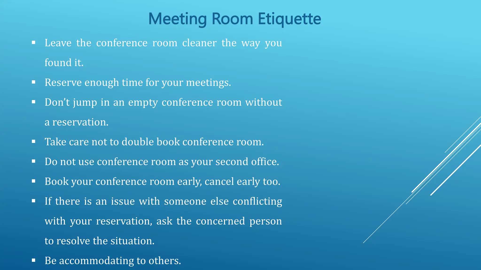 Details Regarding Meeting Room Etiquette | PPTX