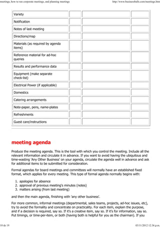 Meetings, how to run corporate meetings, and planning meetings | PDF