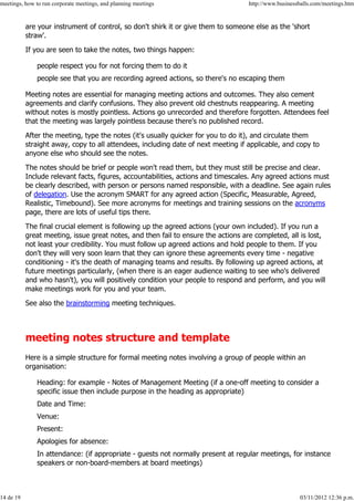 Meetings, how to run corporate meetings, and planning meetings | PDF