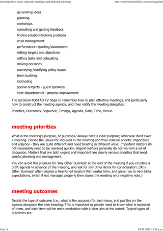 Meetings, how to run corporate meetings, and planning meetings | PDF