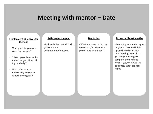 Template for meetings with your mentor | PPTX