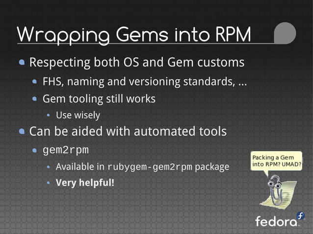 Brno meetr: Packaging Ruby Gems into RPM | PDF