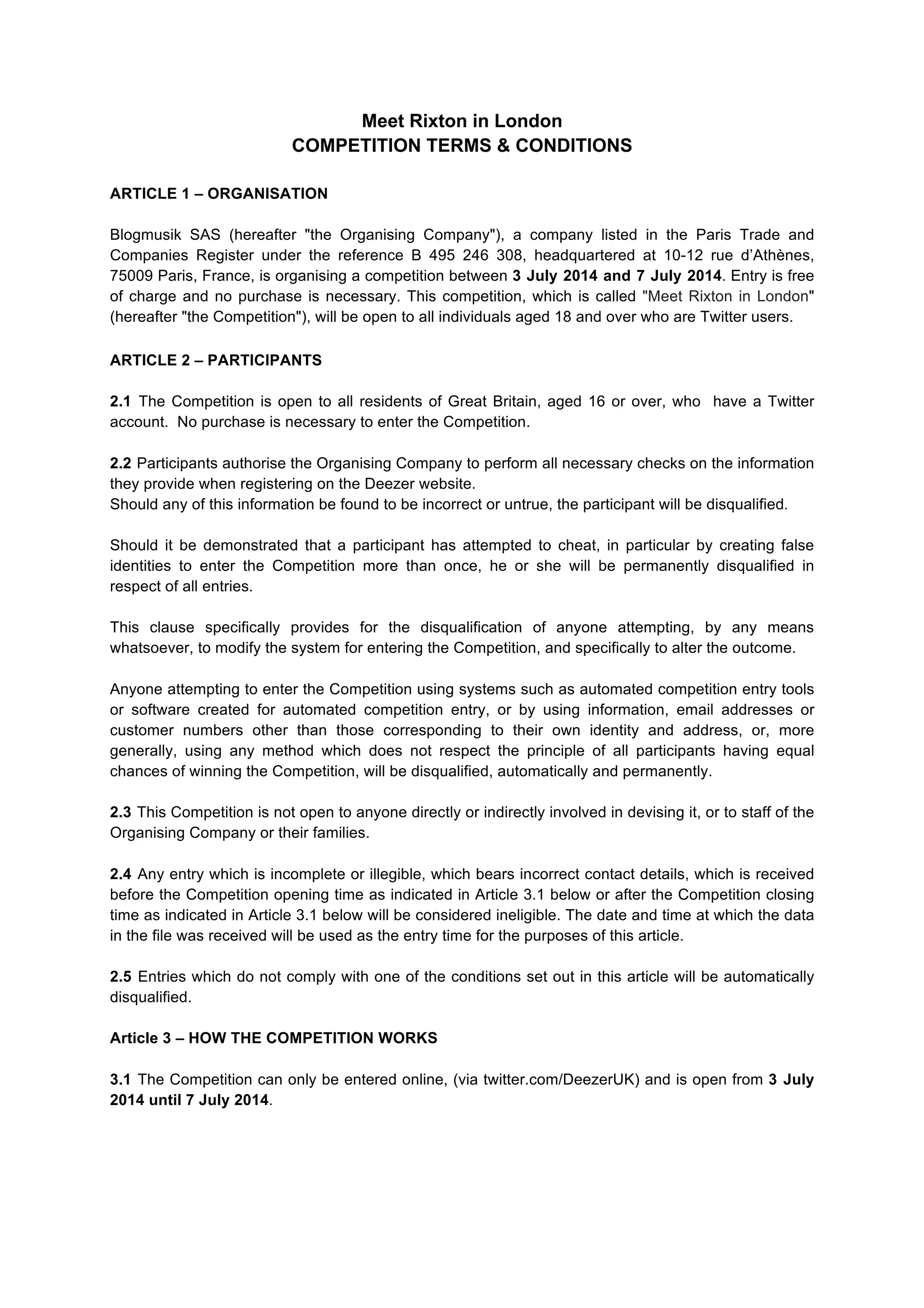 Meet Rixton in London - Terms and Conditions | PDF