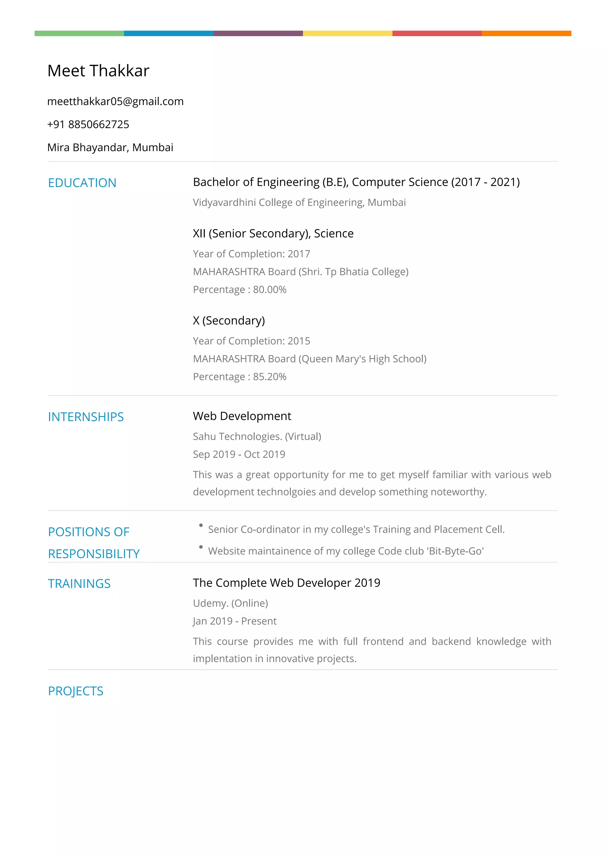 Meet thakkar resume | PDF