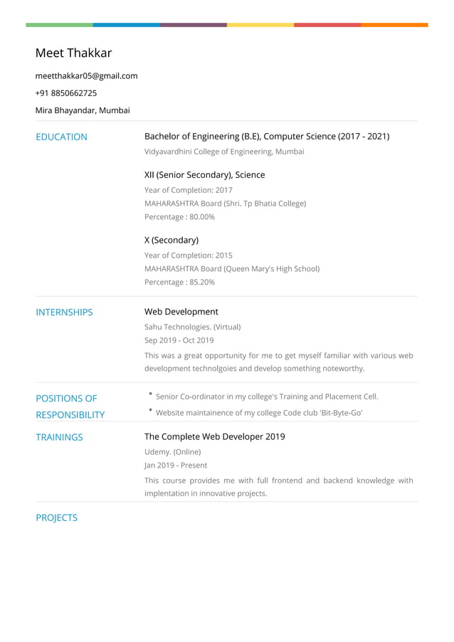 Meet thakkar resume | PDF
