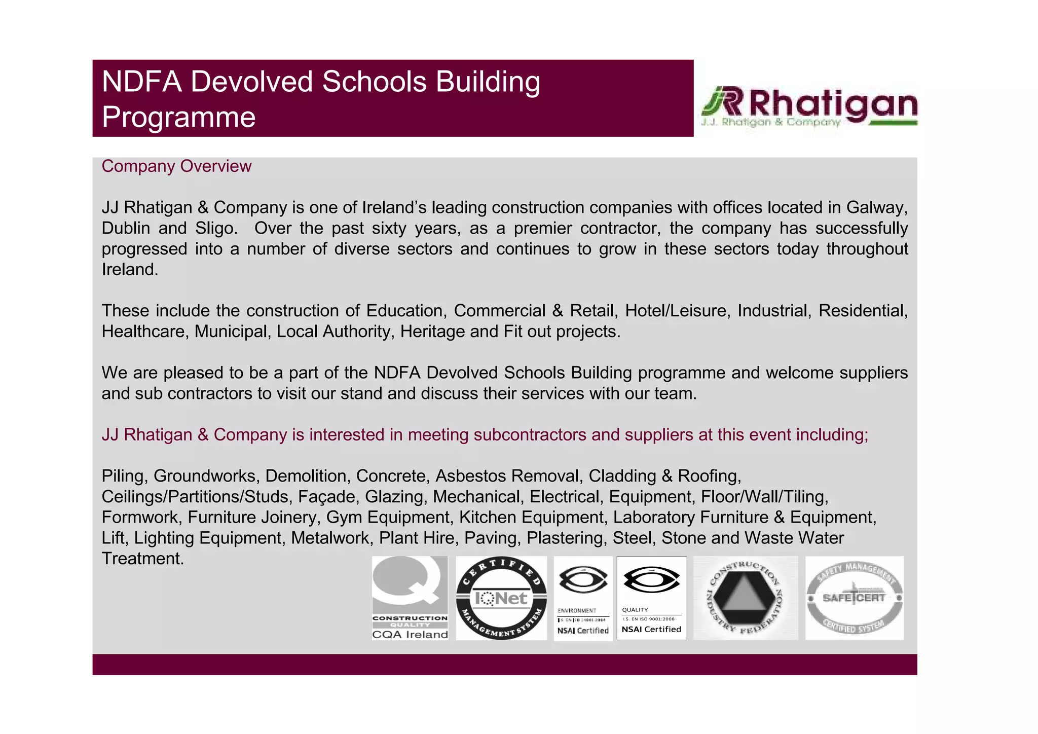 Meet the contractor event presentations 15th Aug 2013 | PDF