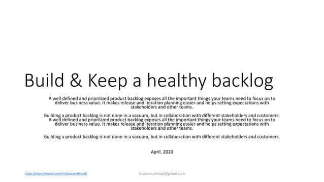 Meetup "How to build and keep your product backlog healthy?" | PPT