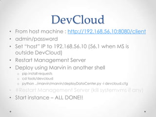 DevCloud - Setup and Demo on Apache CloudStack | PPTX