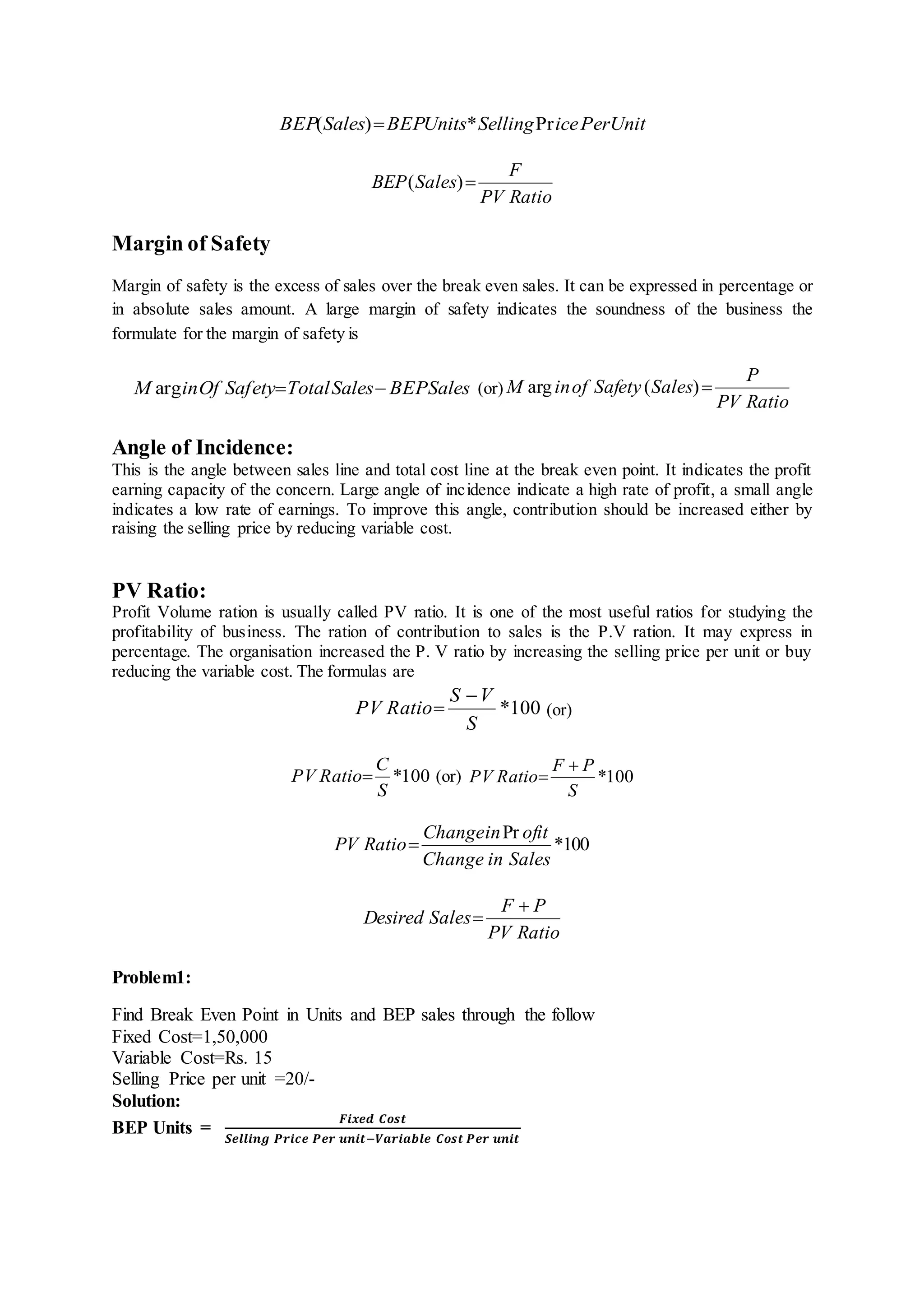 Mefa ii unit pro cost, bep material | DOCX