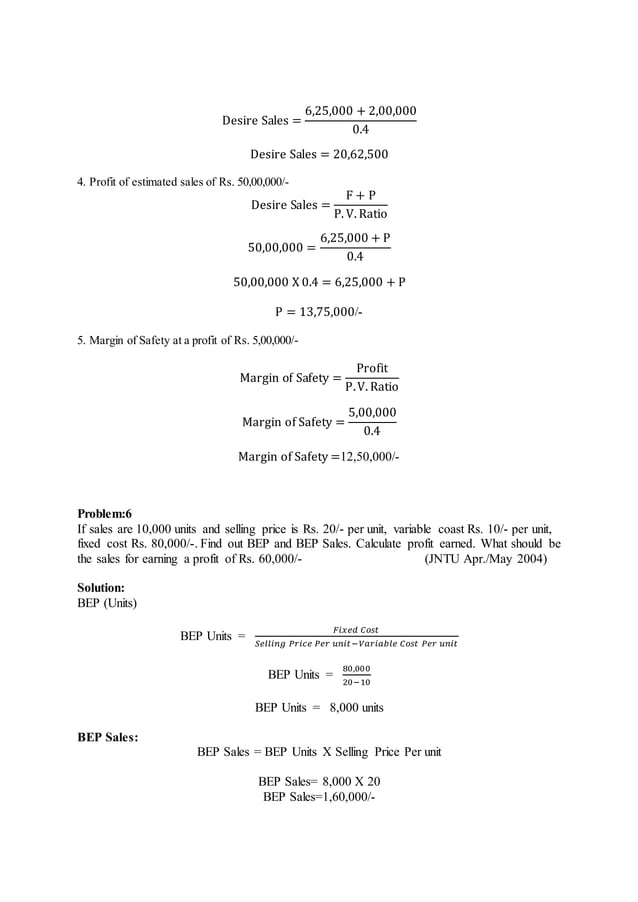 Mefa ii unit pro cost, bep material | PDF