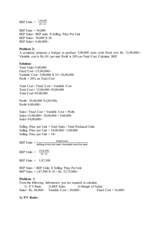 Mefa ii unit pro cost, bep material | DOCX