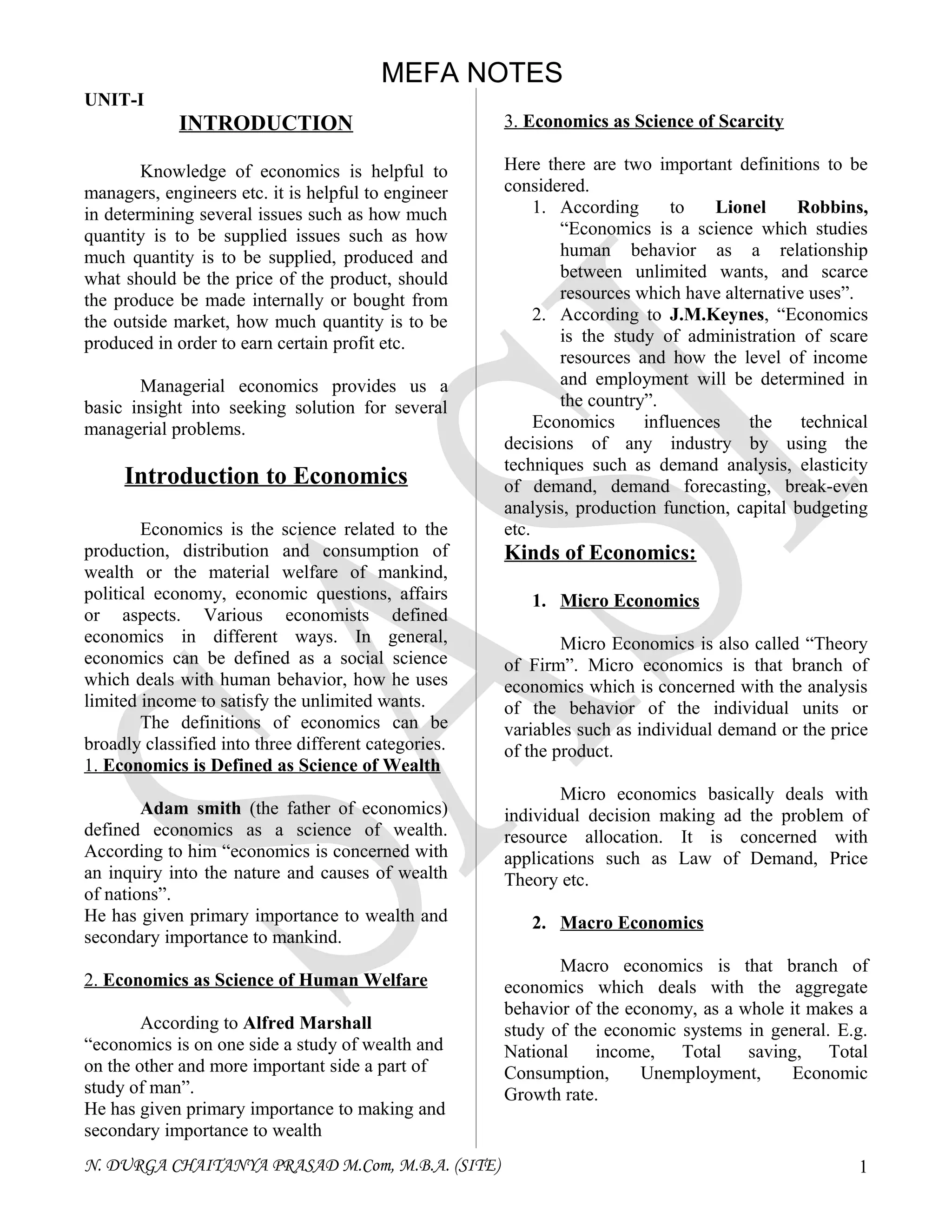 Mefa notes from durga prasad navulla | DOC