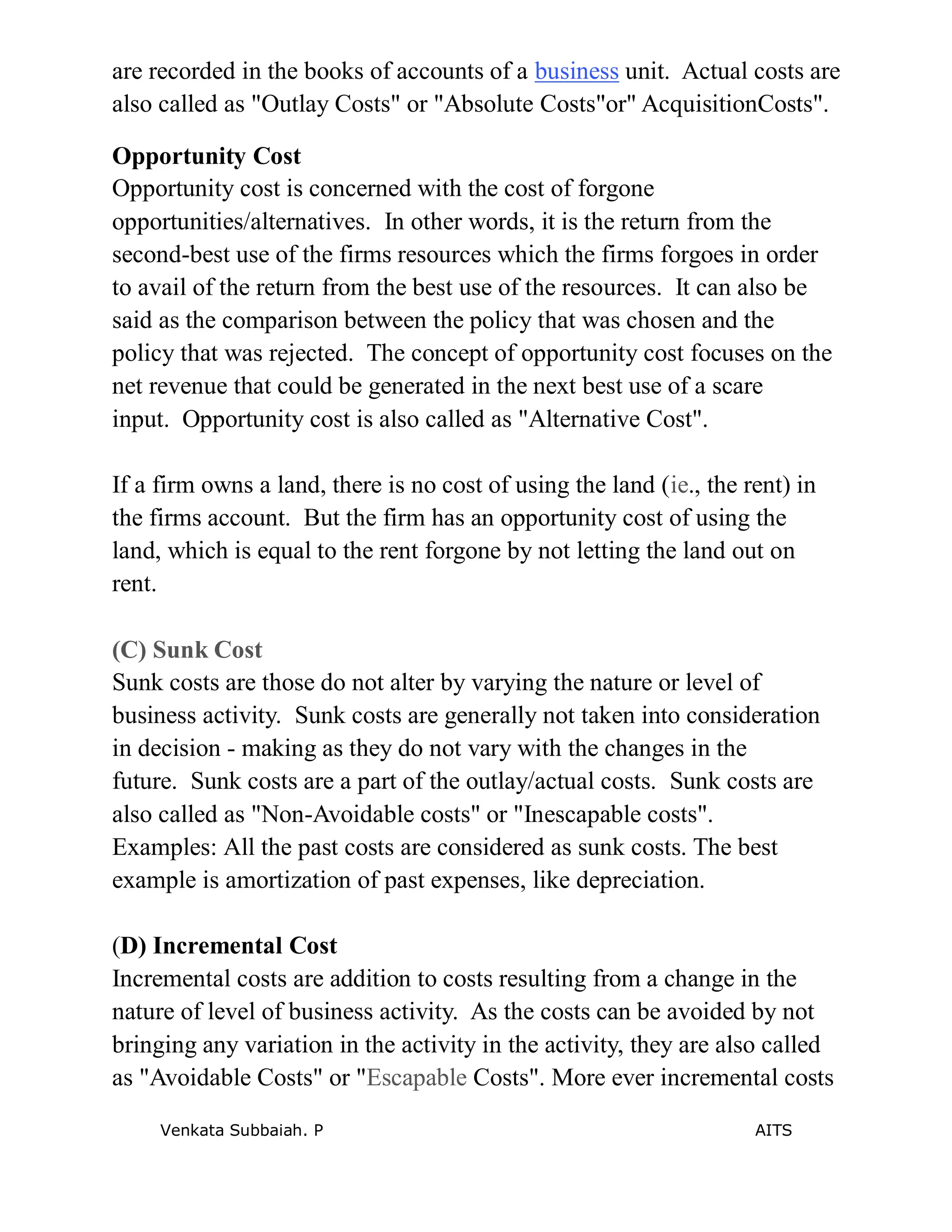 Production Function,Cost Concepts & Cost-Output analysis | PDF