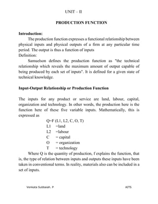 Production Function,Cost Concepts & Cost-Output analysis | PDF