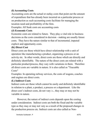 Production Function,Cost Concepts & Cost-Output analysis | PDF