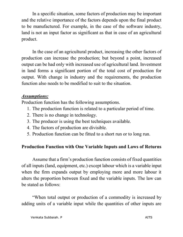 Production Function,Cost Concepts & Cost-Output analysis | PDF