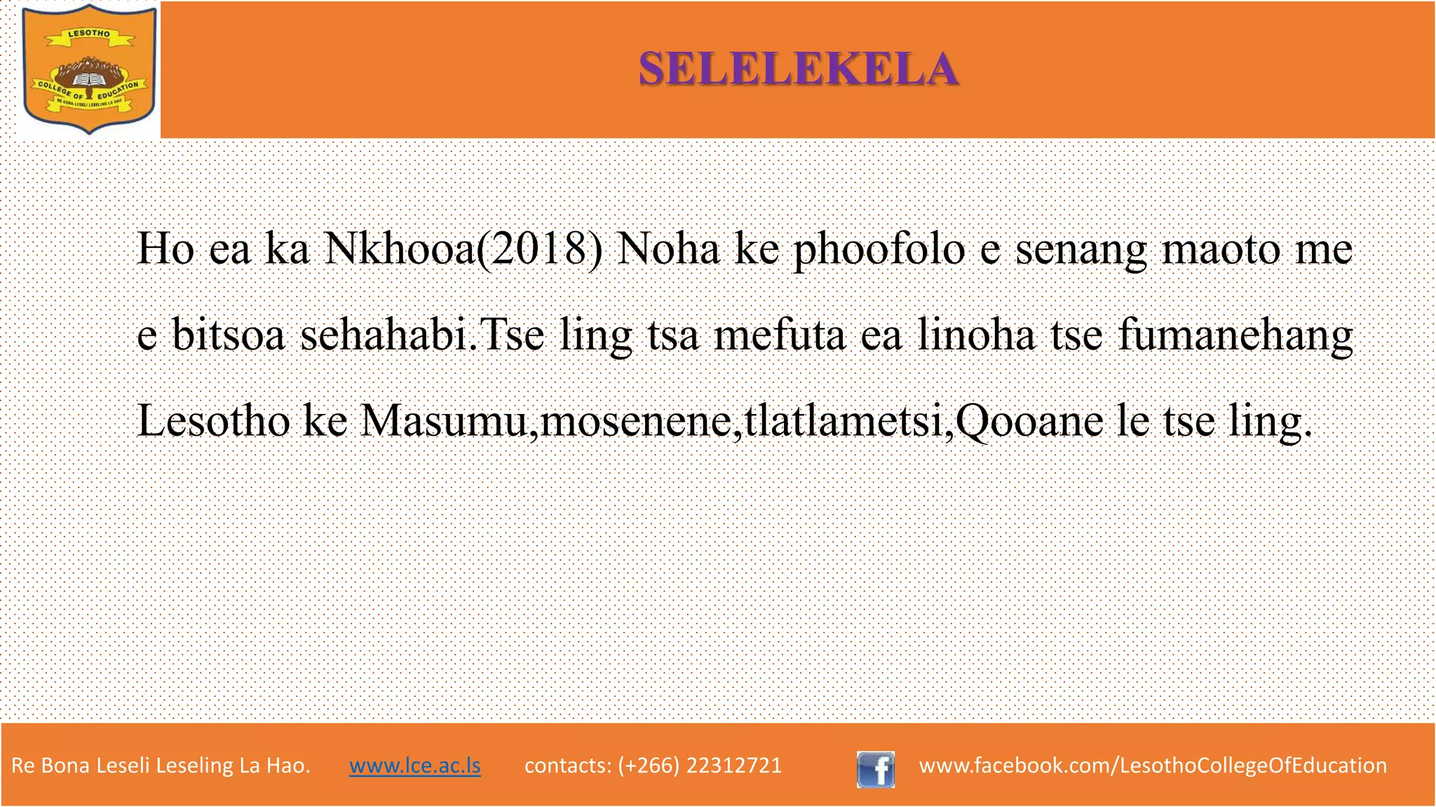 MEFUTA EA LINOHA TSE FUMANEHANG LESOTHO | PPTX