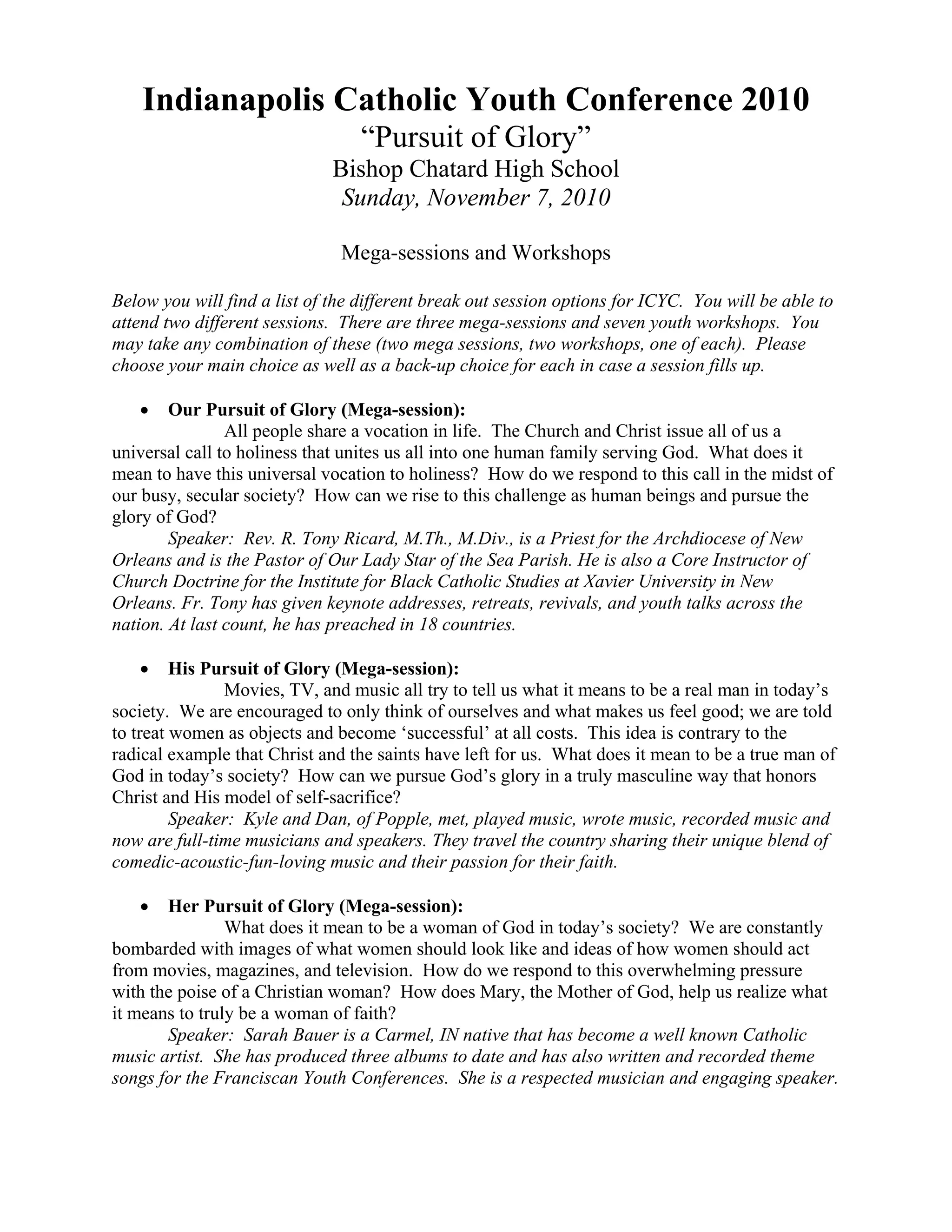 Mega sessions and workshops | PDF