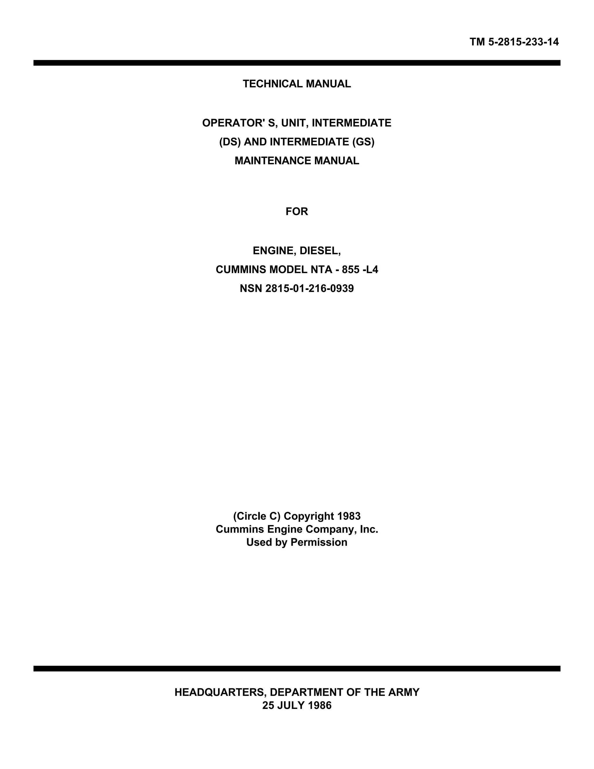 work shop manaul CUMMINS MODEL NTA - 855 -L4 | PDF | Commercial Trucks ...