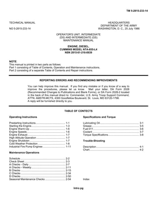 work shop manaul CUMMINS MODEL NTA - 855 -L4 | PDF