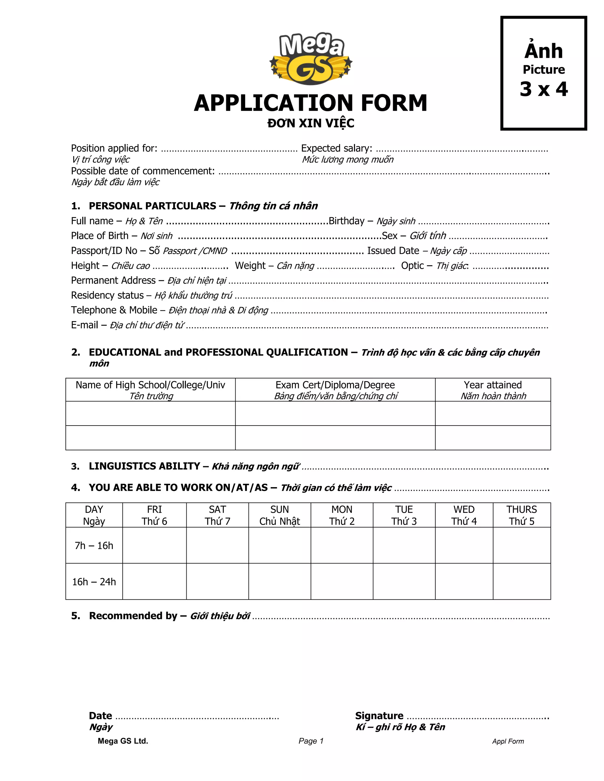Mega GS form tuyen dung part time | PDF