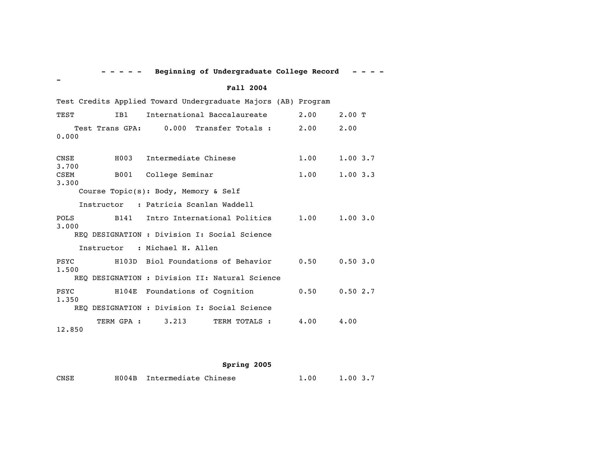 Megan grehl unofficial transcript | PDF