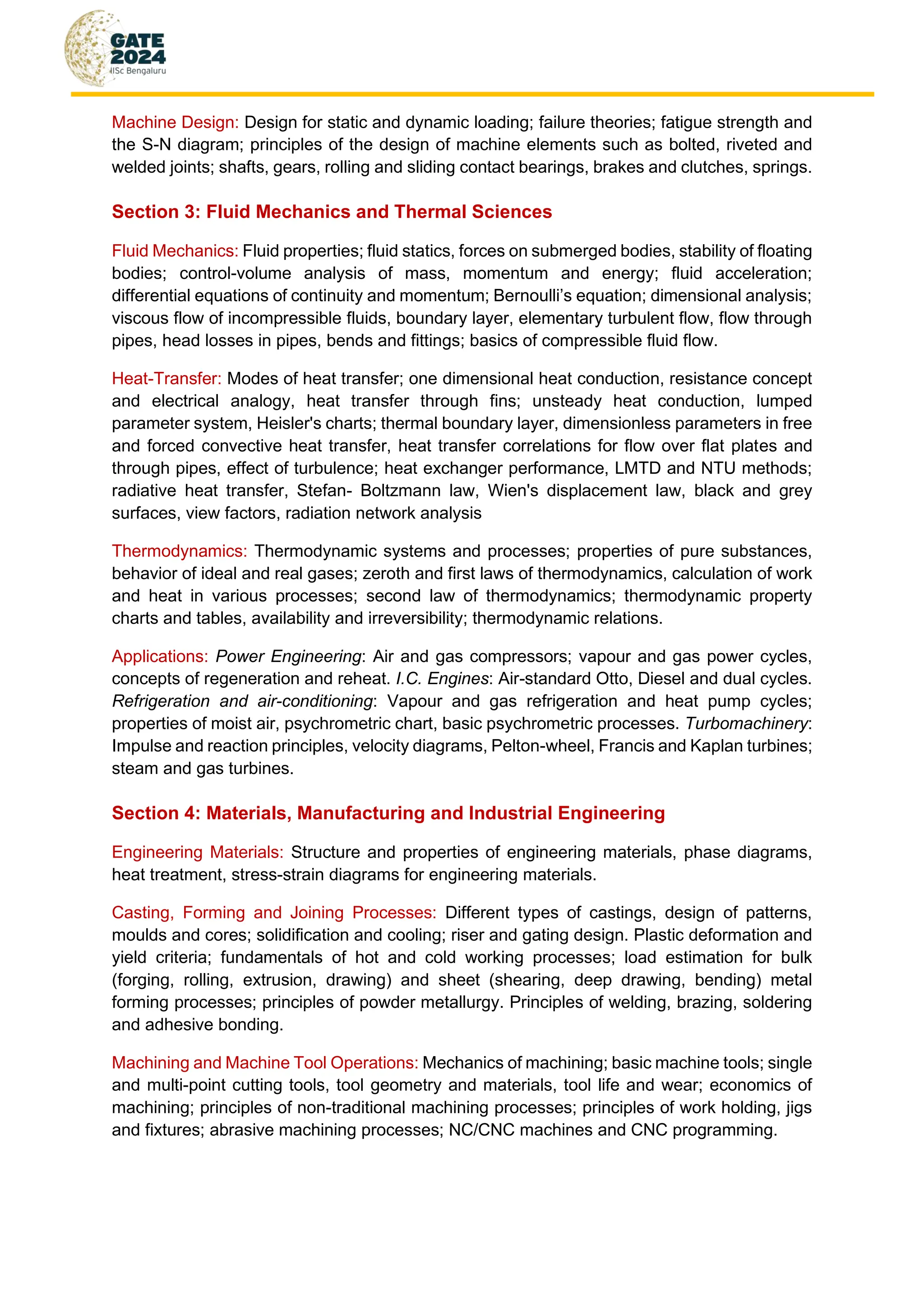 GATE Exam Mechanical Engineering Syllabus | PDF