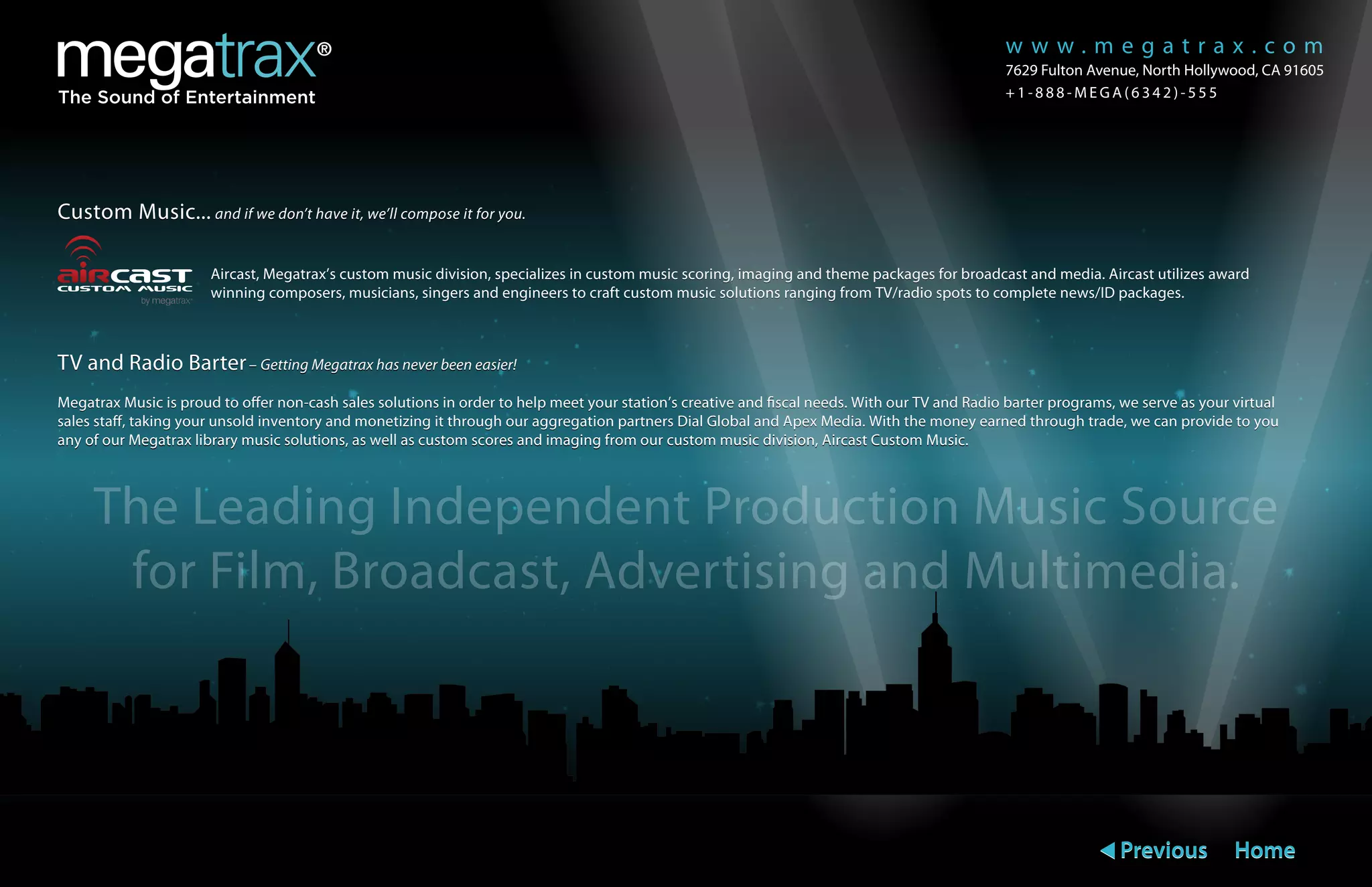 Megatrax Production Music brochure and sizzle reel | PDF