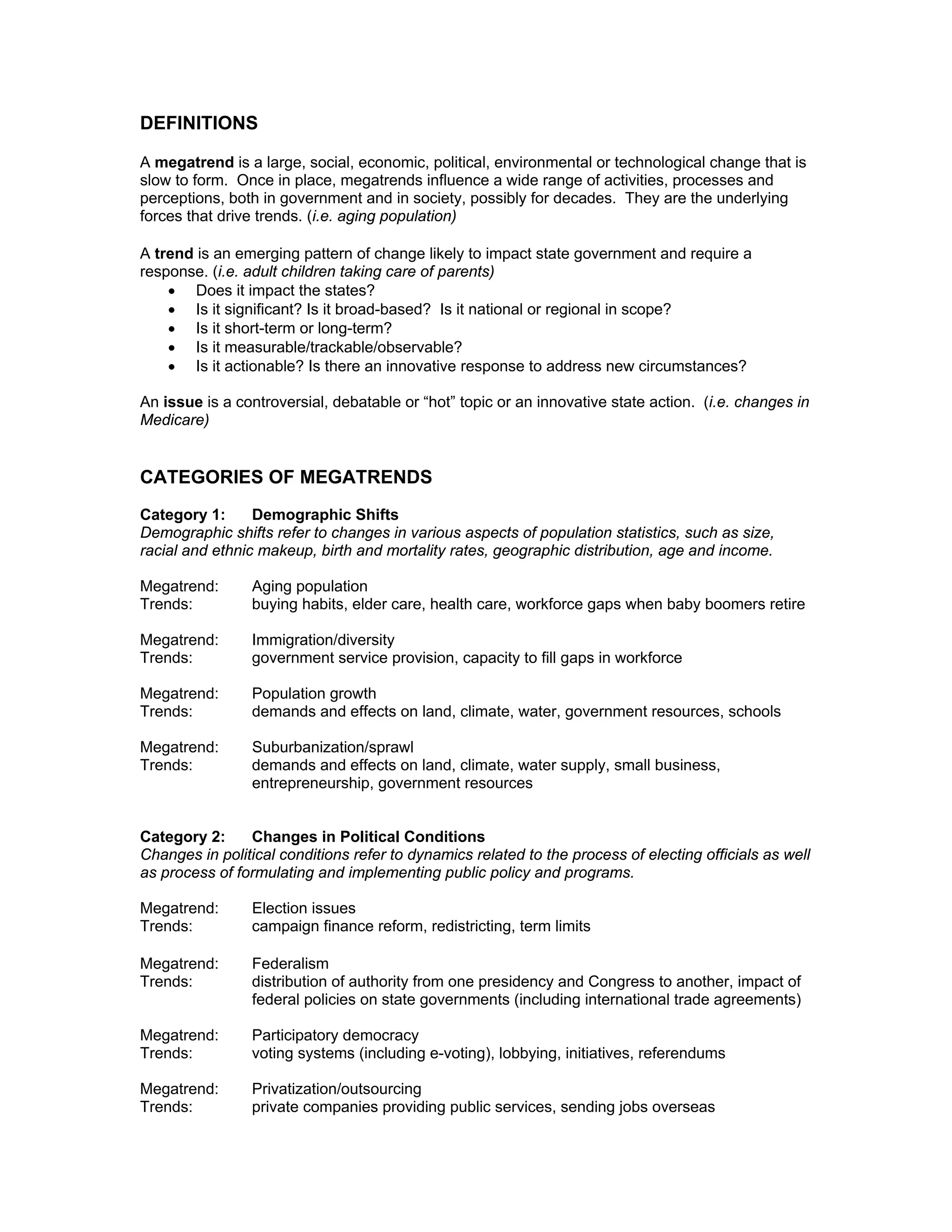Megatrends definitions and categories | PDF