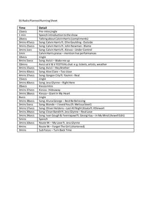 Meg e6 radio planned running sheet (1) | DOCX