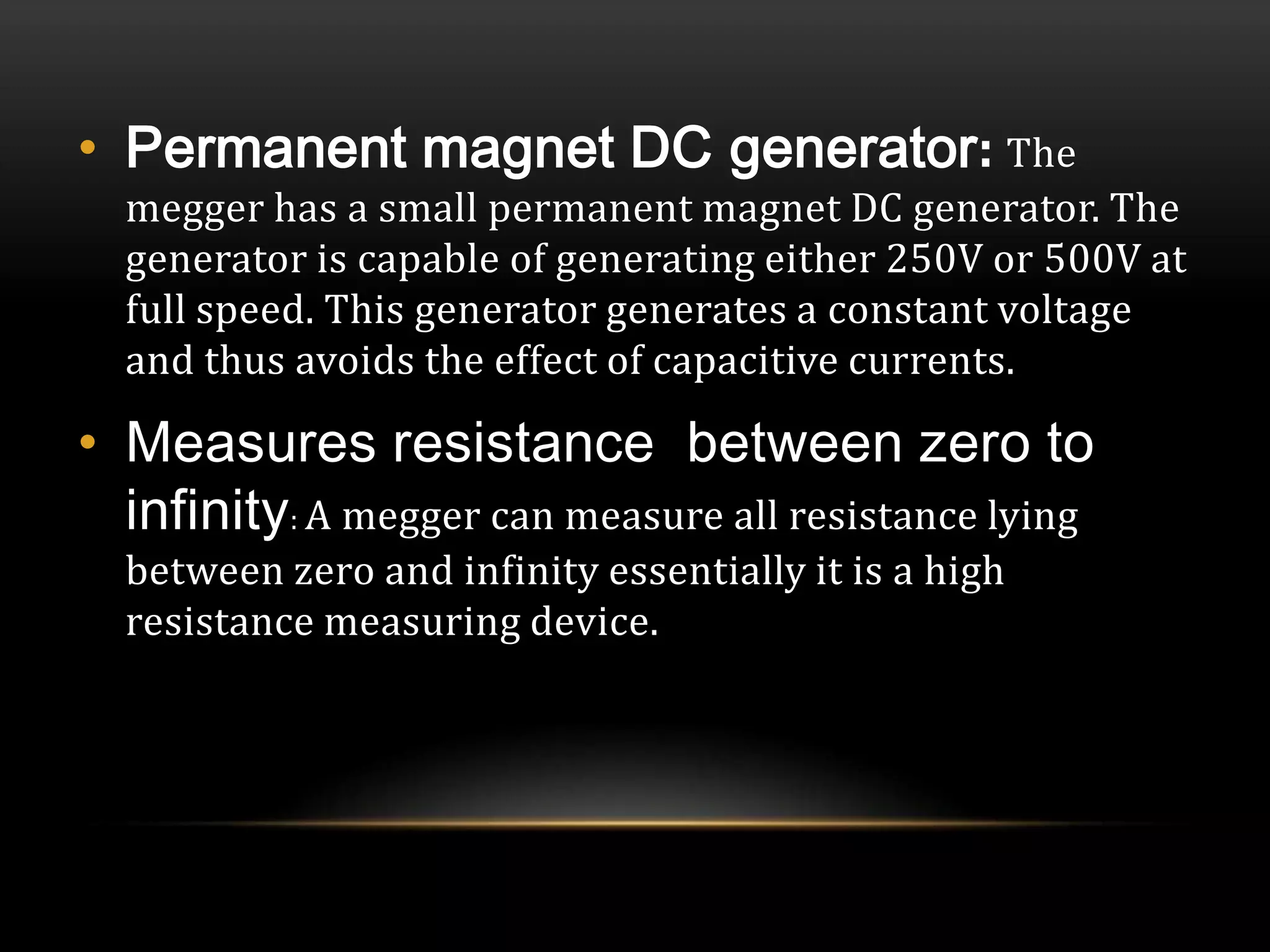 Megger (mega-ohm-meter) | PPTX